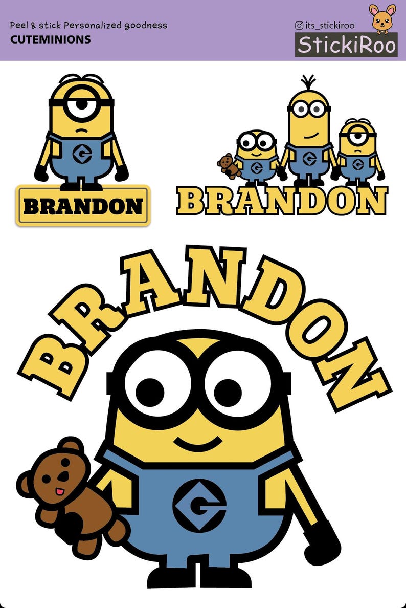Minions Name Stickers Cute Kids Name Labels Cute Dishwasher Safe Labels ...