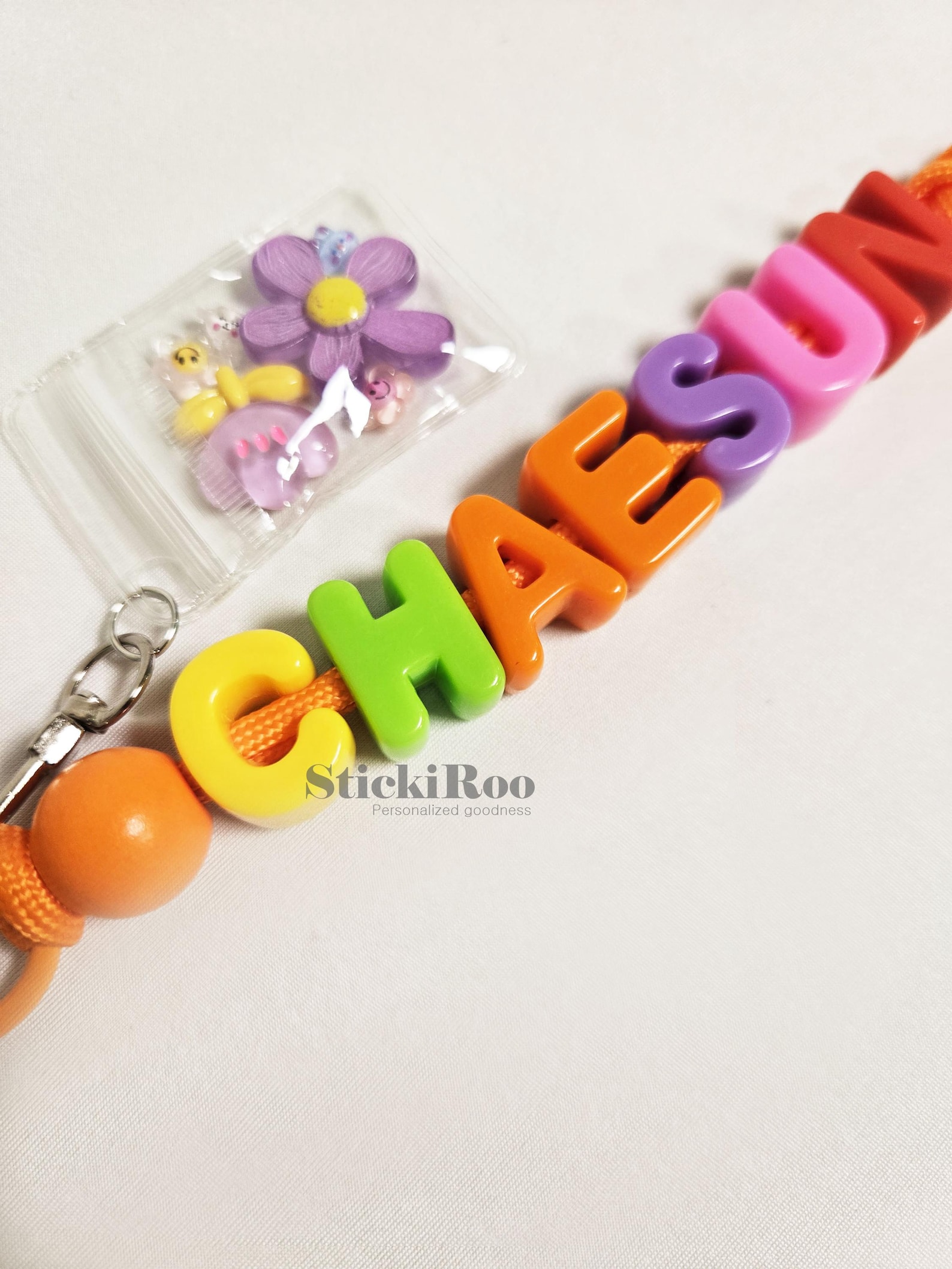 Personalized Big Letter Bead Keychain • Beaded Name Charm • Orange Rope ...