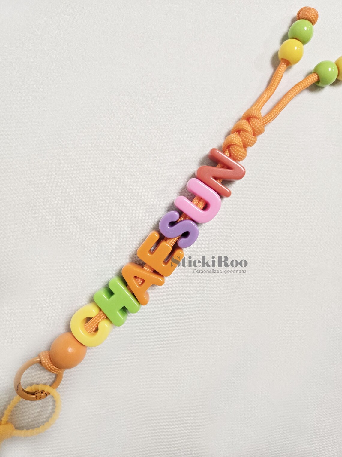 Personalized Big Letter Bead Keychain • Beaded Name Charm • Orange Rope ...