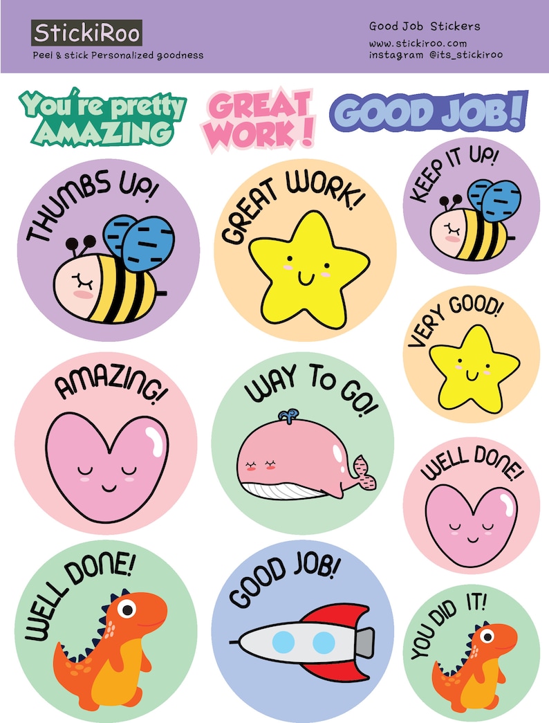 Good Job Reward Stickers Cute Character Decals Teacher - Etsy