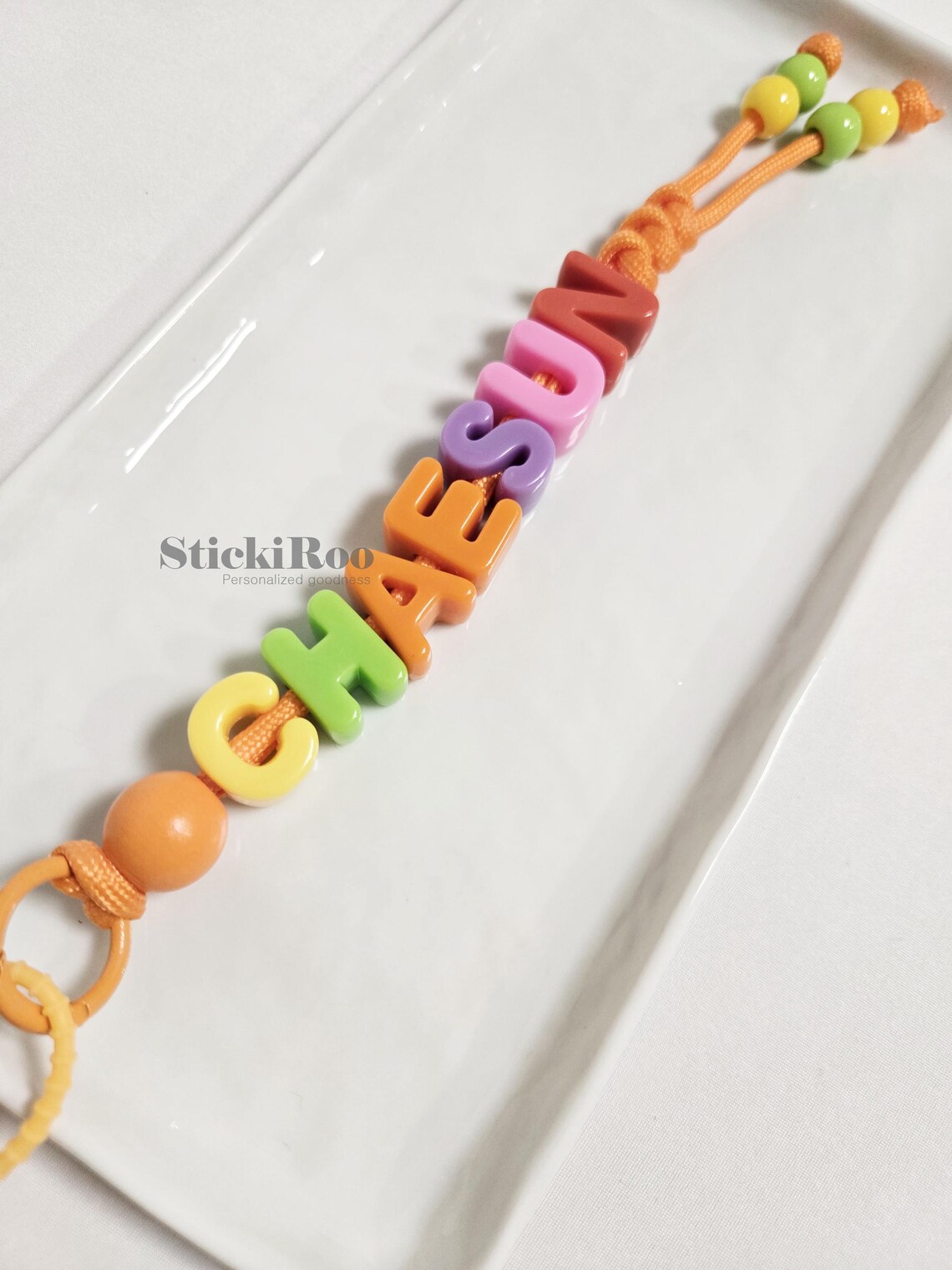 Personalized Big Letter Bead Keychain • Beaded Name Charm • Orange Rope ...