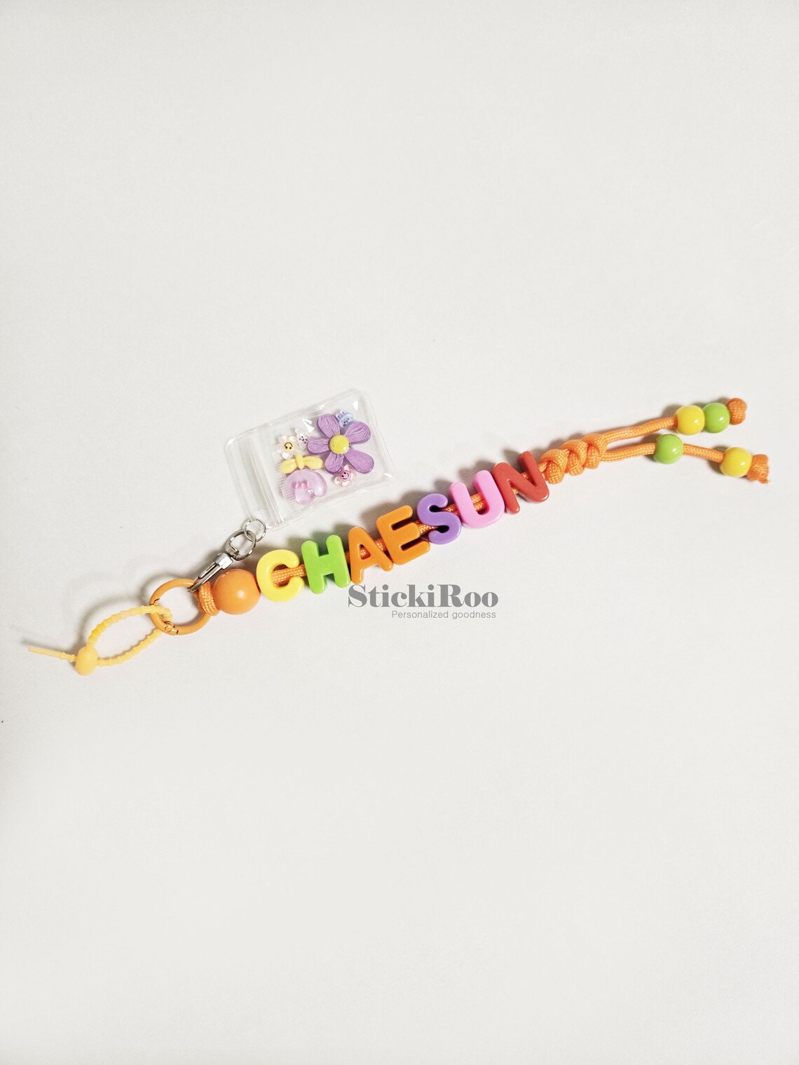 Personalized Big Letter Bead Keychain • Beaded Name Charm • Orange Rope ...
