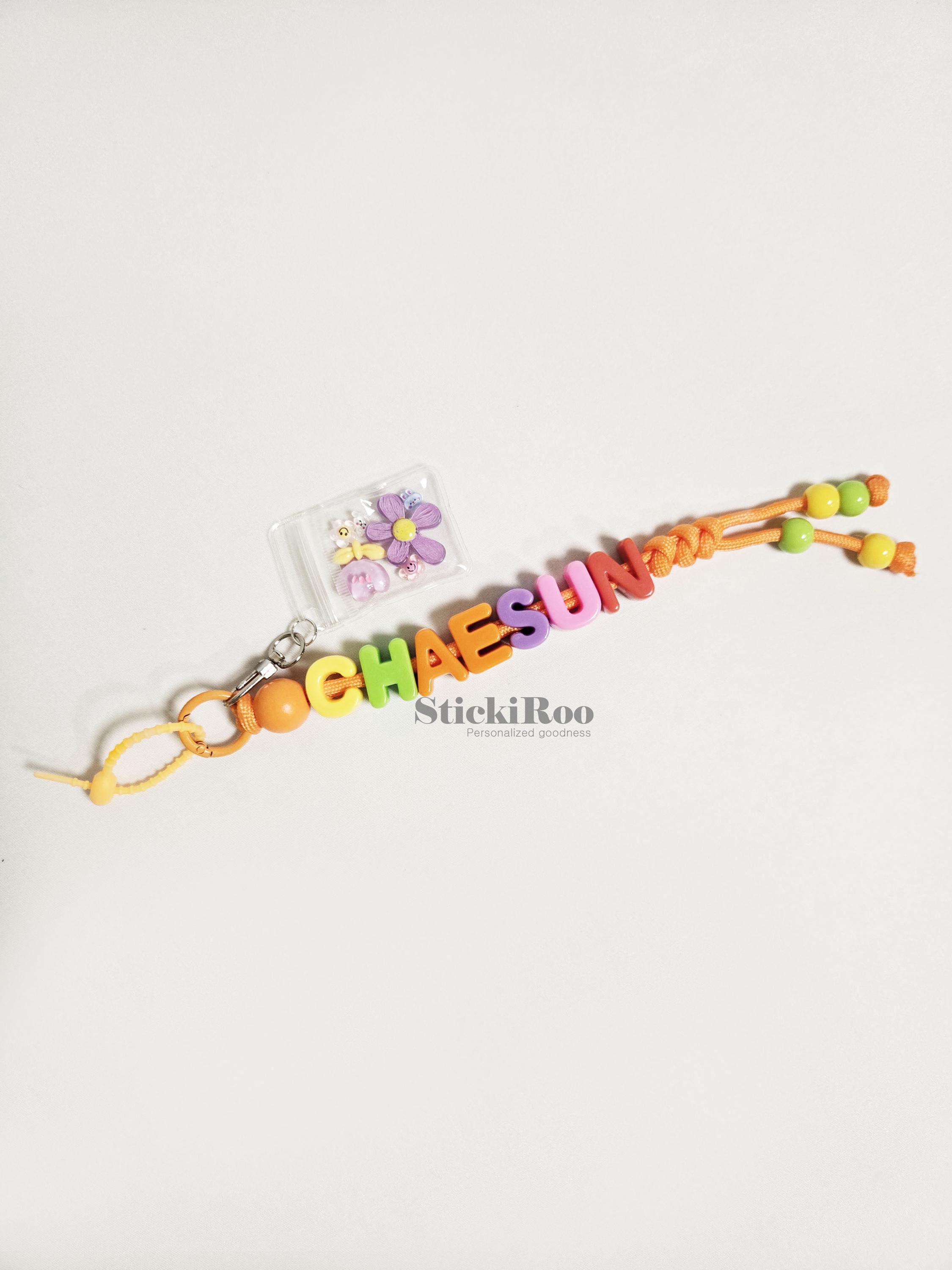 Personalized Big Letter Bead Keychain • Beaded Name Charm • Orange Rope ...