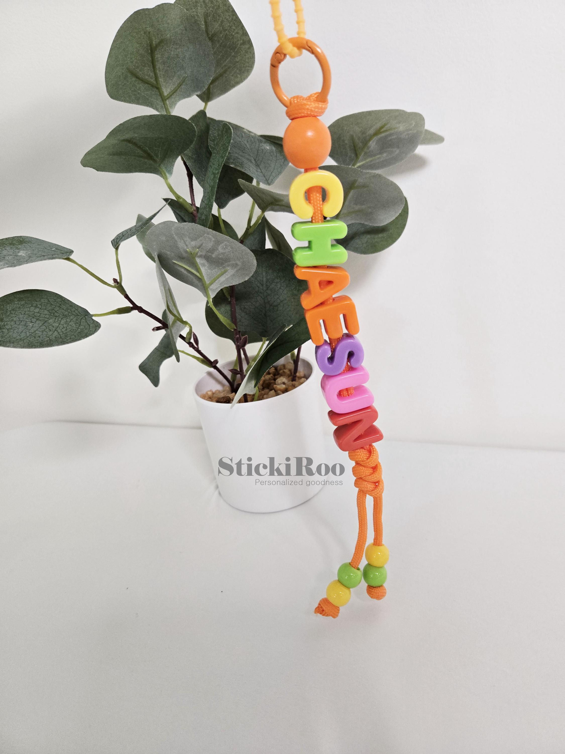 Personalized Big Letter Bead Keychain • Beaded Name Charm • Orange Rope ...