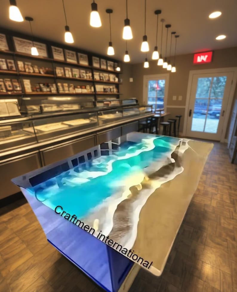 Luxury Ocean Epoxy Resin Countertop | Custom Beach Wave Kitchen Island ...