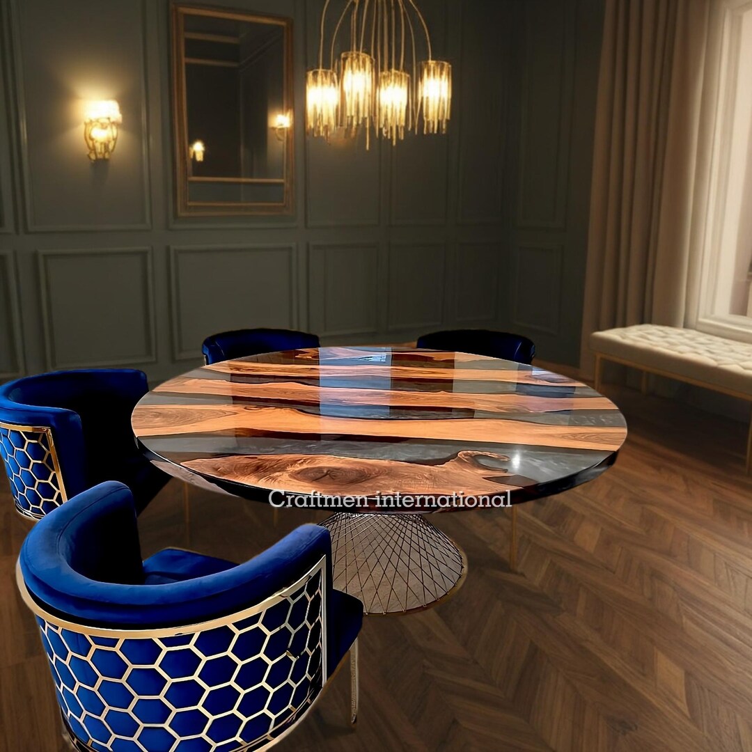 Gray Epoxy Dining Table Top, Epoxy Round Resin Table, Live Edge Wood ...