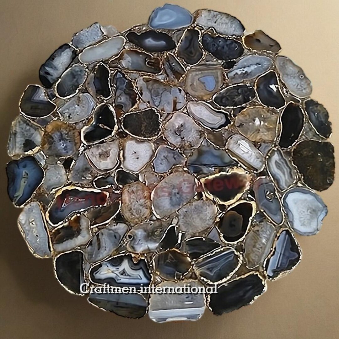 Black Agate Round Table, Coffee End Table, Dining Table Top, Agate ...