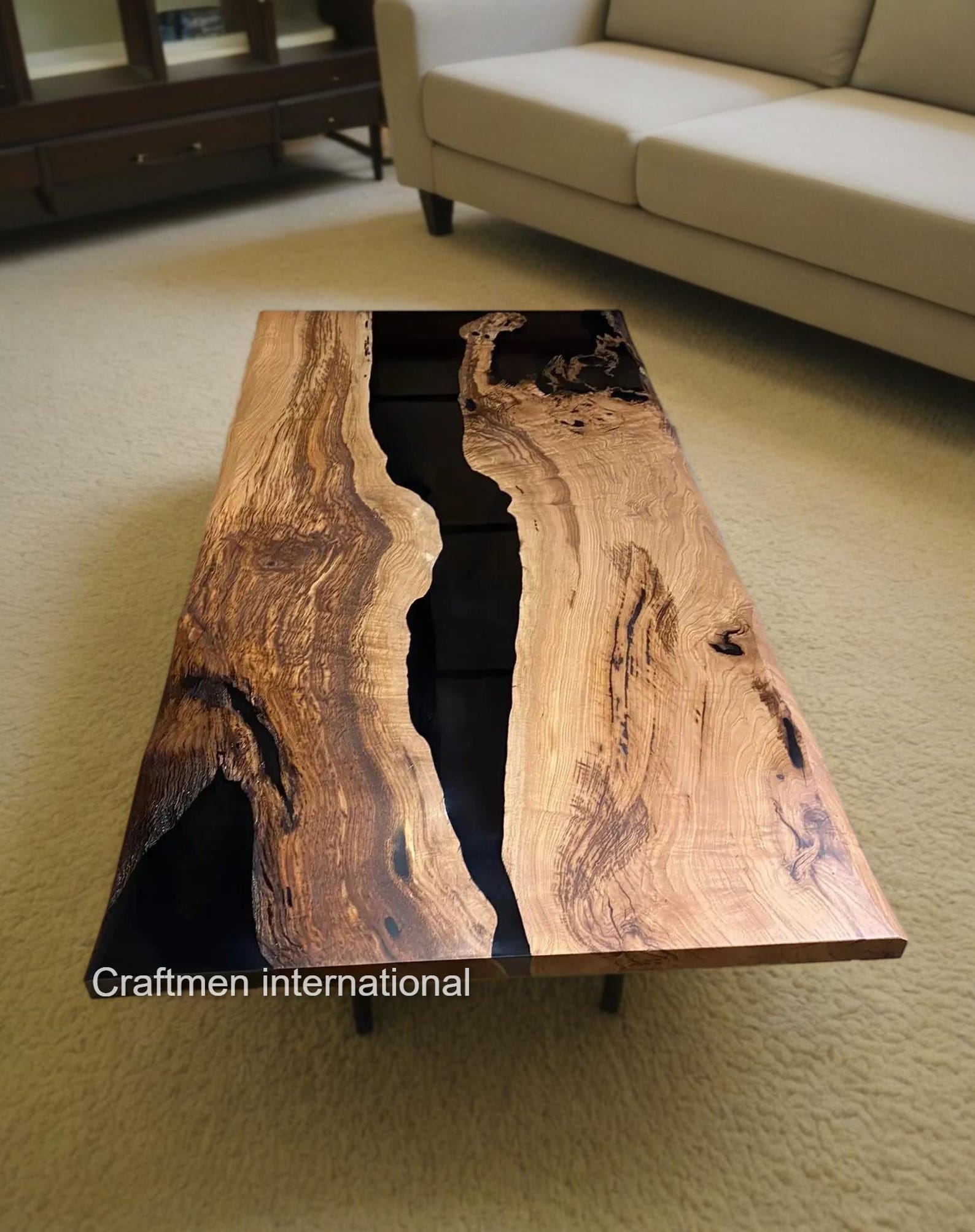 Black Epoxy Live Edge Wooden Table: Handmade Home Decor - Etsy