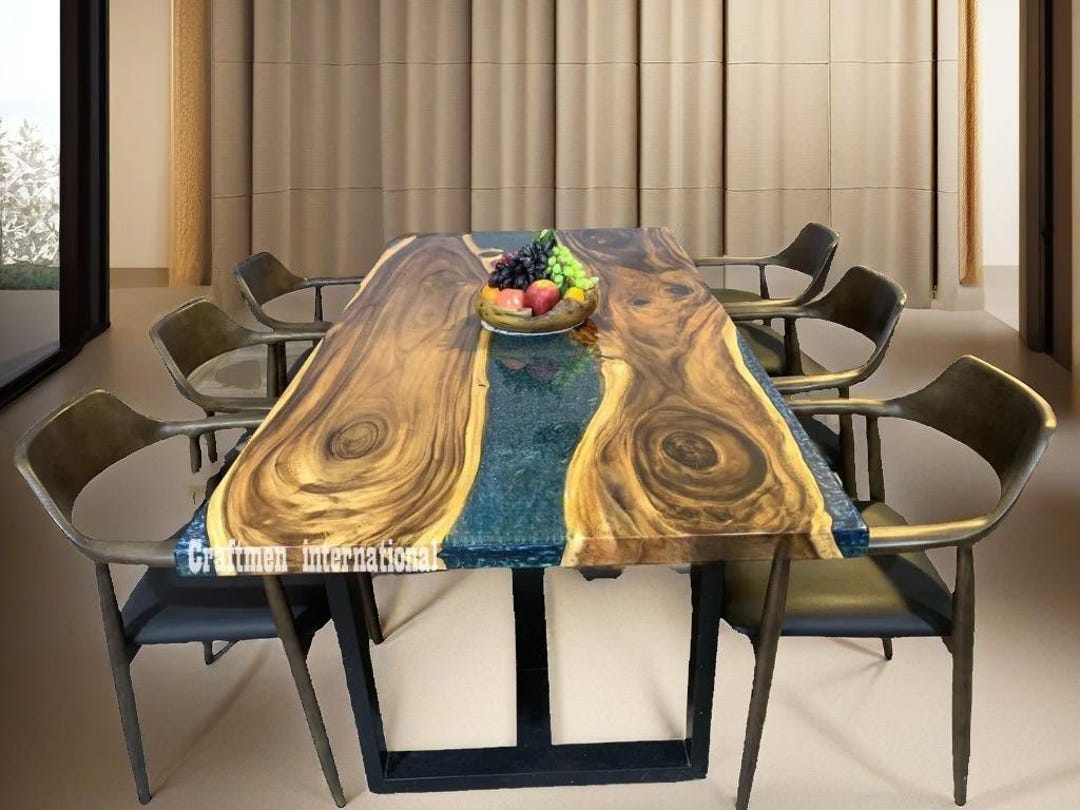 Emerald Blue Table, Olive Wood Epoxy Table, Live Edge Table Top, Home ...