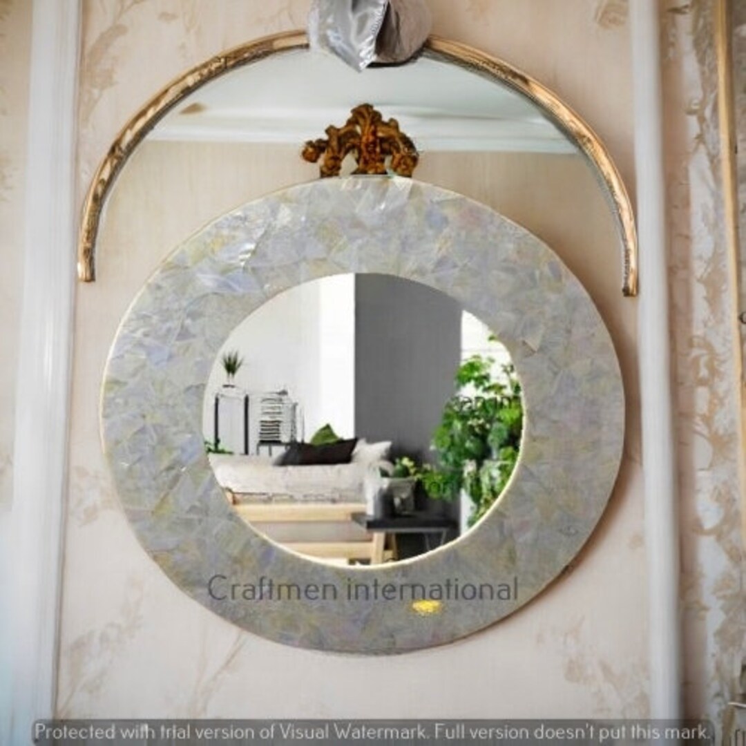 White Mop Round Mirror, Wall Mirror, Gemstone Mirror, Wall Hanging ...