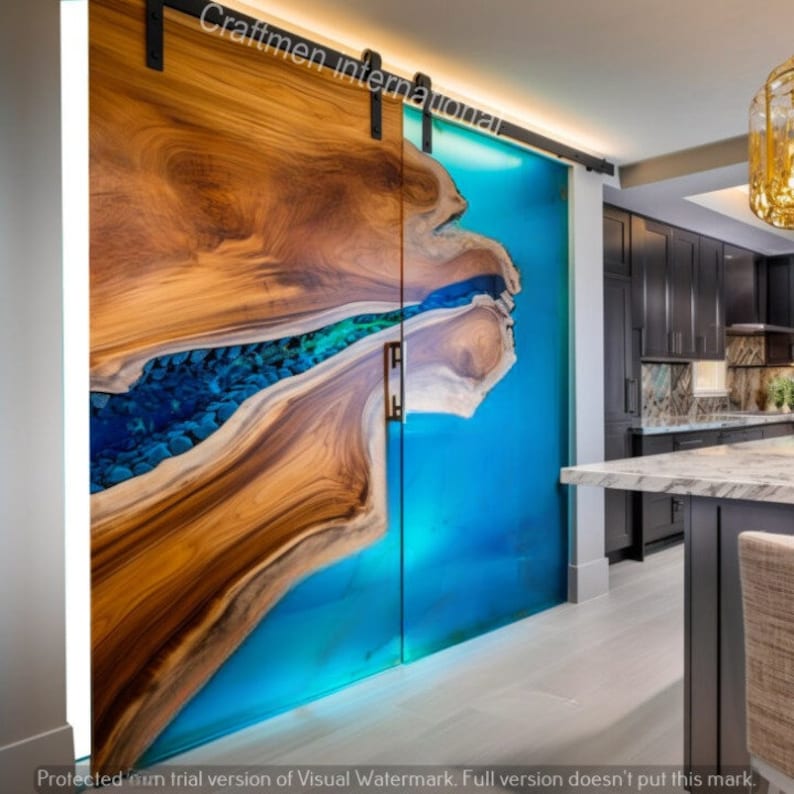 Blue River Epoxy Door, Epoxy Kitchen Door , Epoxy Barn Door, Door ...