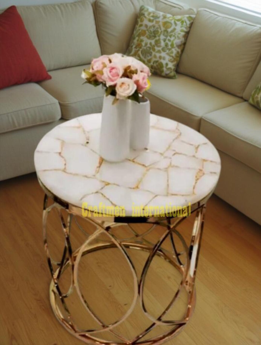 White Agate Round Table Top, Round Coffee Table, Agate Dining Table ...