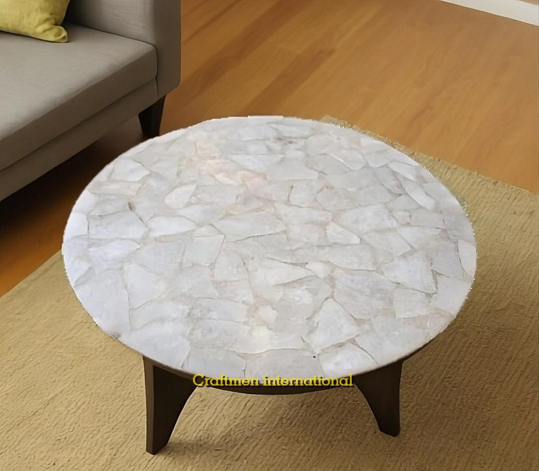 White Quartz Round Table, Coffee End Table, Dining Table Top, Quartz ...