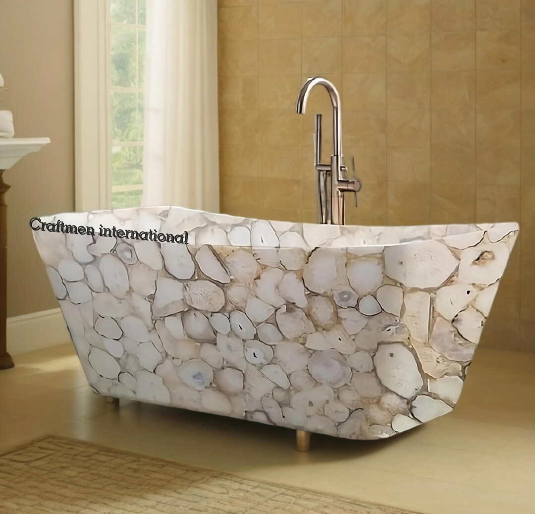 White Agate Stone Tub, Precious Stones Tub, Handmade Bath Tub, Corner ...
