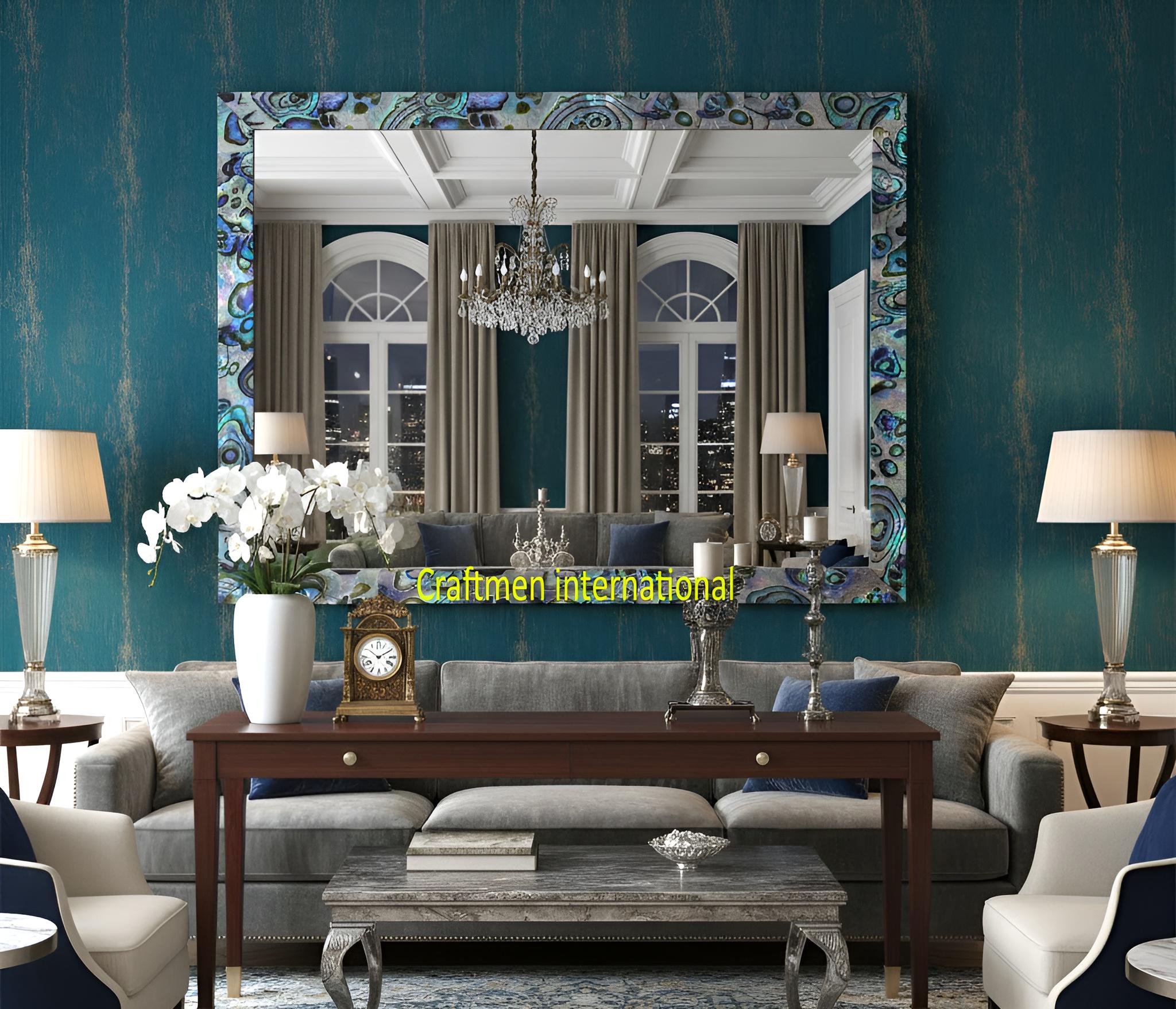 Abalone Shell Inlay Mirror: Handmade Gemstone Wall Decor, Accent Piece ...