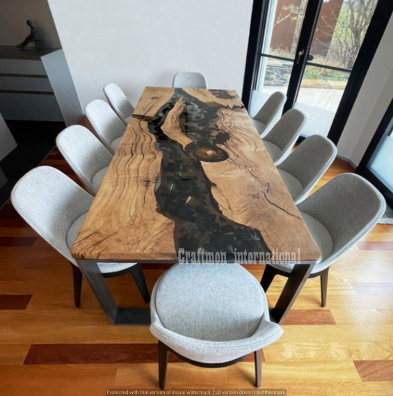 Black Epoxy River Dining Table, Live Edge, Living Room Furniture, Home ...