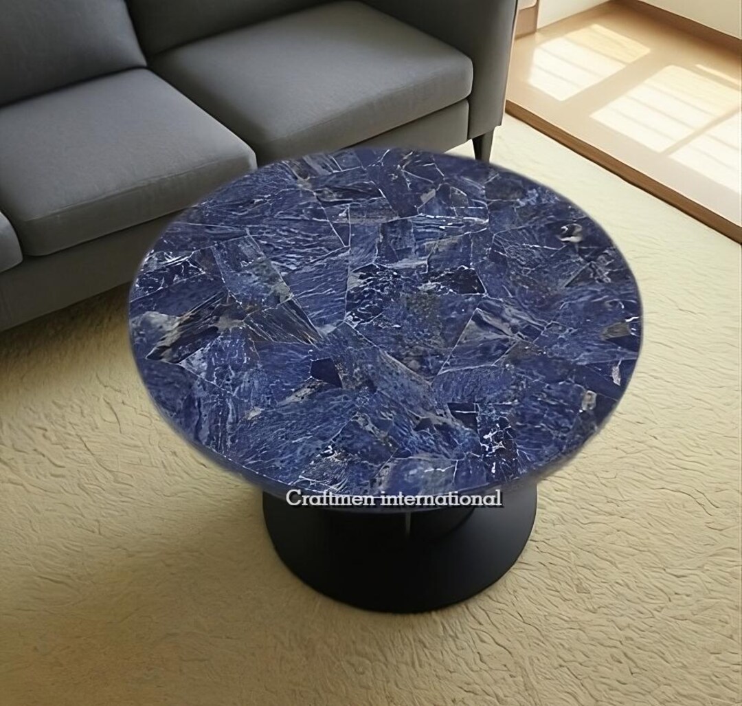 Blue Gemstone Table Top, Handmade Stone Table, Kitchen Dine Table, Home ...