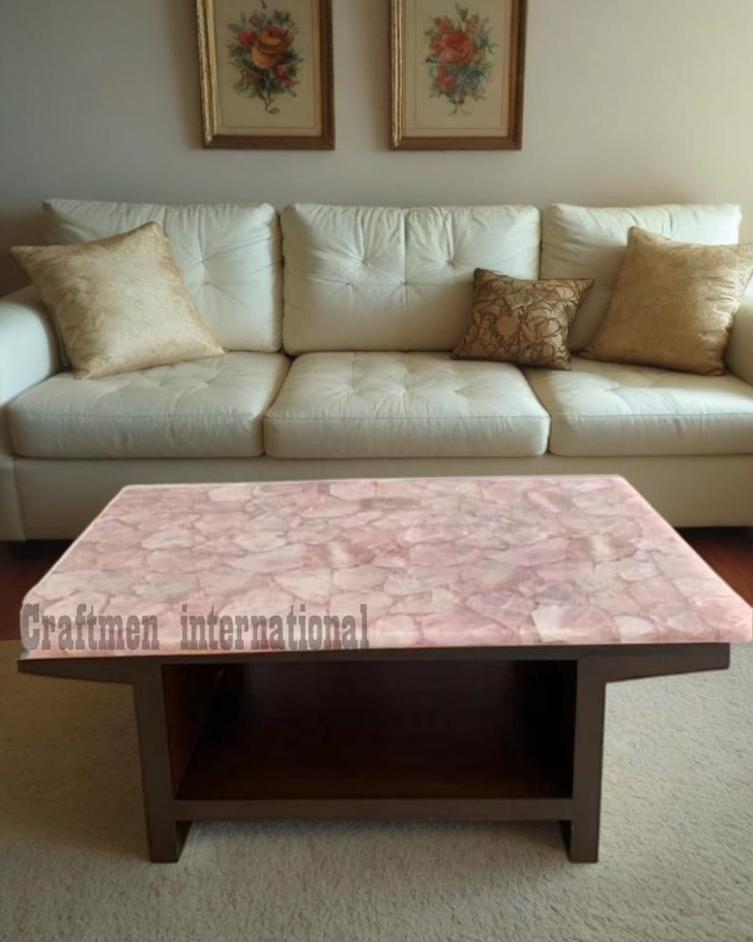 Rose Quartz Table, Rectangle Dining Table, Coffee Table, Handcrafted ...