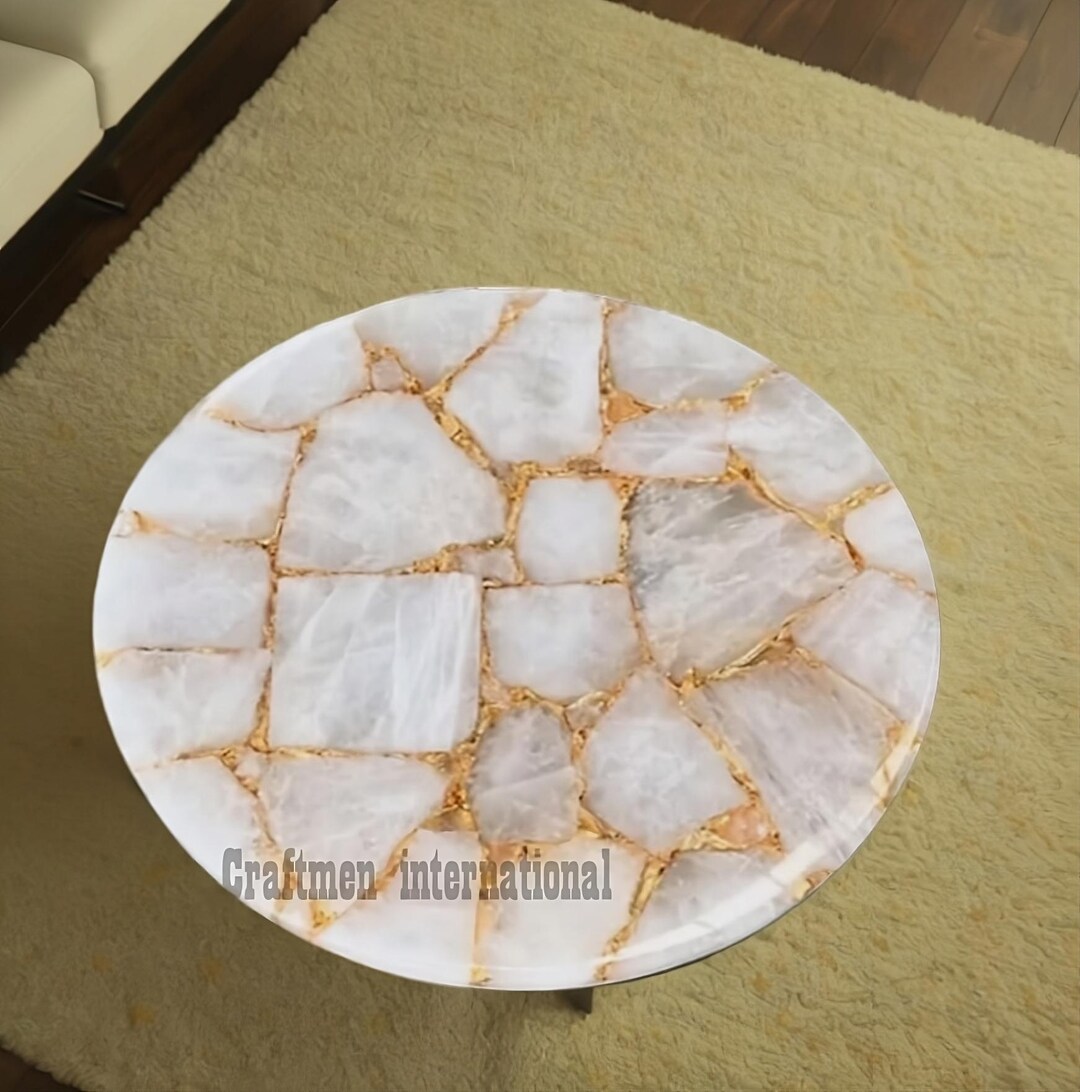 White Quartz Round Table Top: Custom Coffee or Dining Table - Etsy