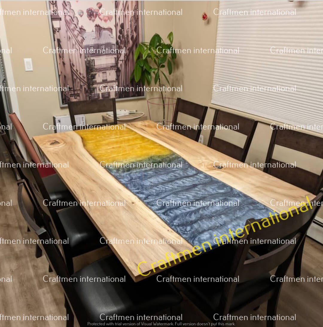 Yellow/ Gray Epoxy Table Top, Handmade Wooden Table, Home Decor ...