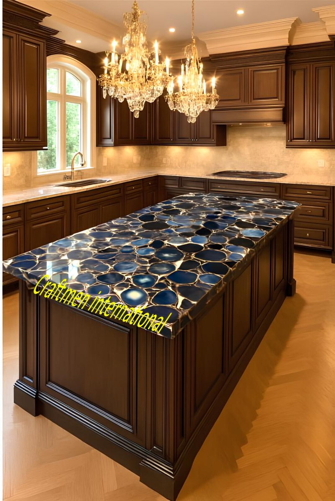 Black Agate Countertop Slab: Exotic Gemstone Kitchen Island or Bar ...