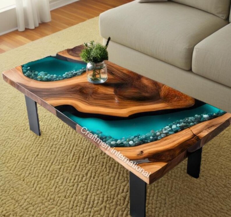 Emerald Blue Epoxy Dining Table, Epoxy Resin Table, Artistic Art Table ...