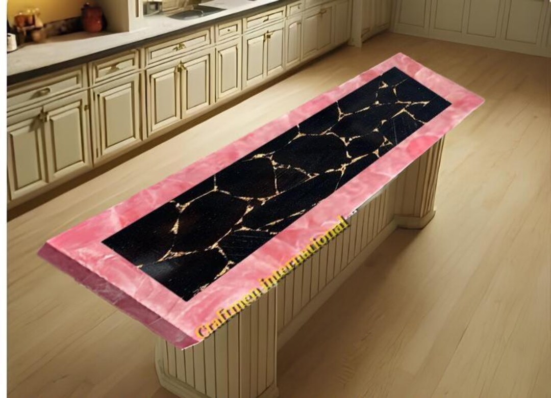 Rose Quartz and Black Obsidian Stone Counter Top, Kitchen Island Decor ...