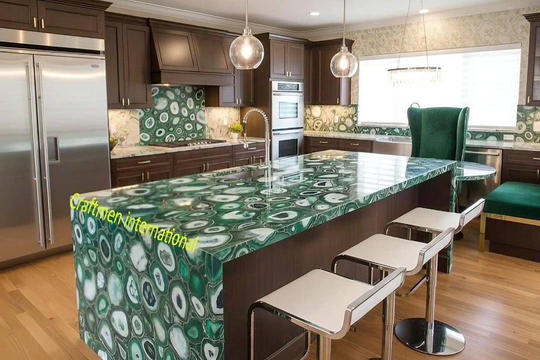 Natural Green Agate Crystal Countertop – Designer Kitchen Surface ...