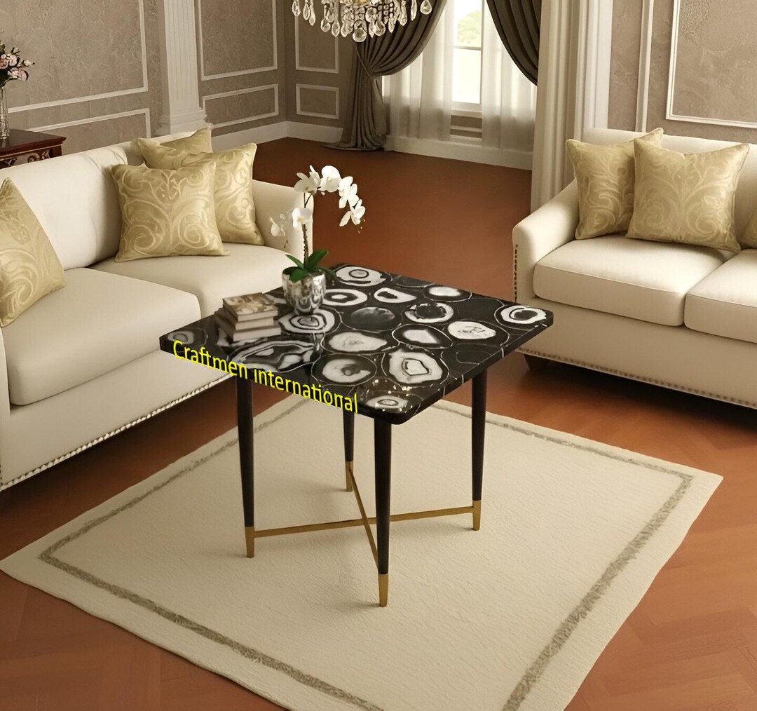 Unique Black Agate Round Table Top: Custom Coffee or Dining Table - Etsy