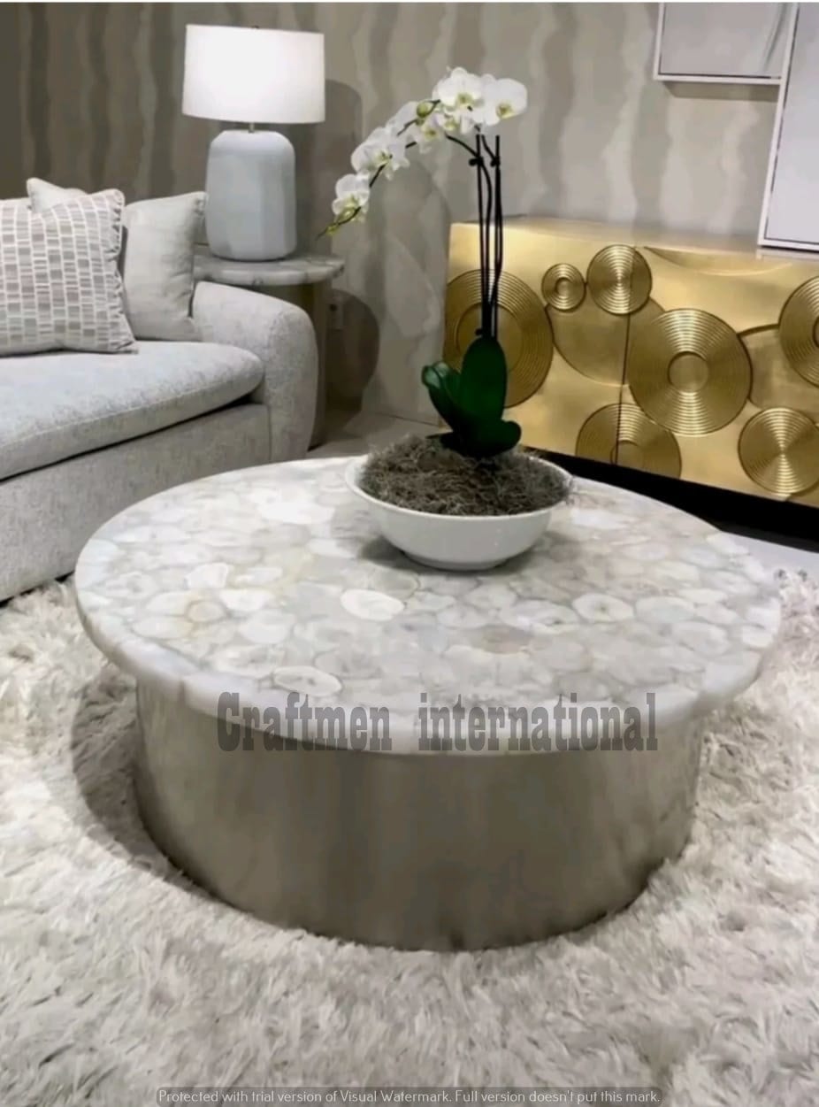 White Agate Table, Coffee End Table, Dining Table, Stone Furniture ...