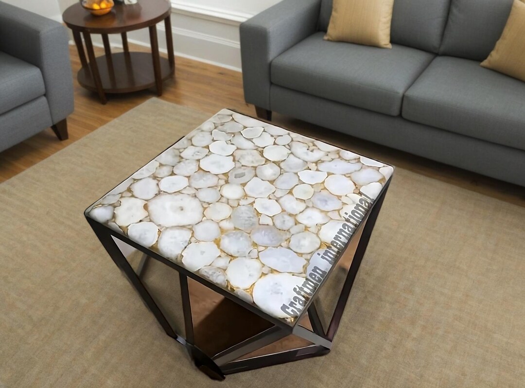 White Agate Table Top, Home Decor, Semiprecious Stone, Agate Dining ...