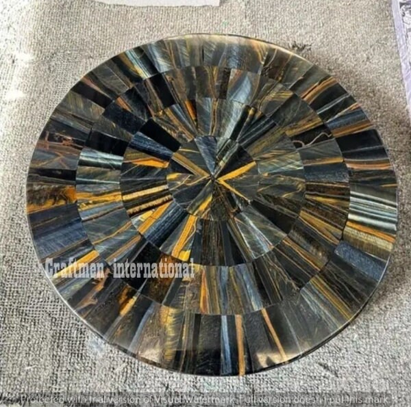 Blue Tiger Eye Round Table, Coffee End Table, Dining Table Top, Tiger ...