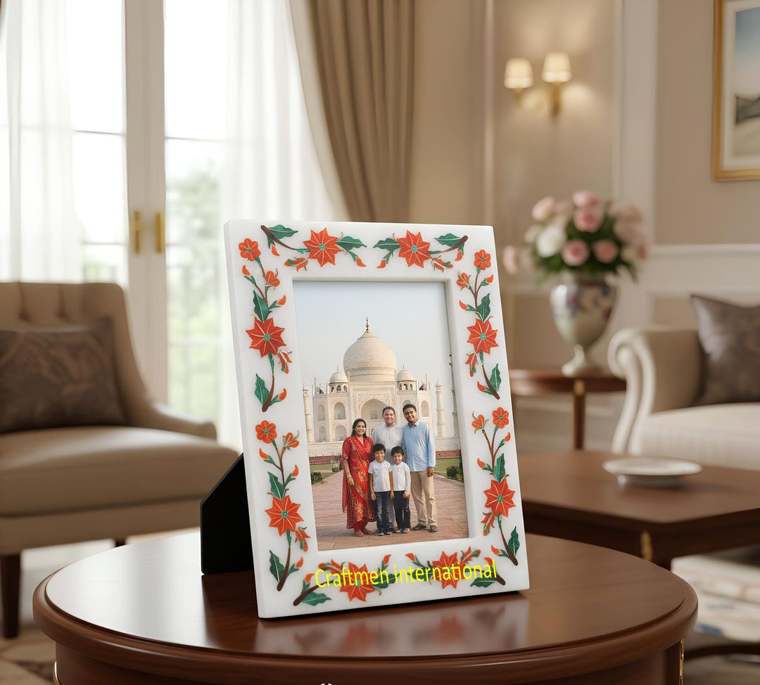 Handmade, Floral Marble Photo Frame, Authentic Pietra Dura Art ...