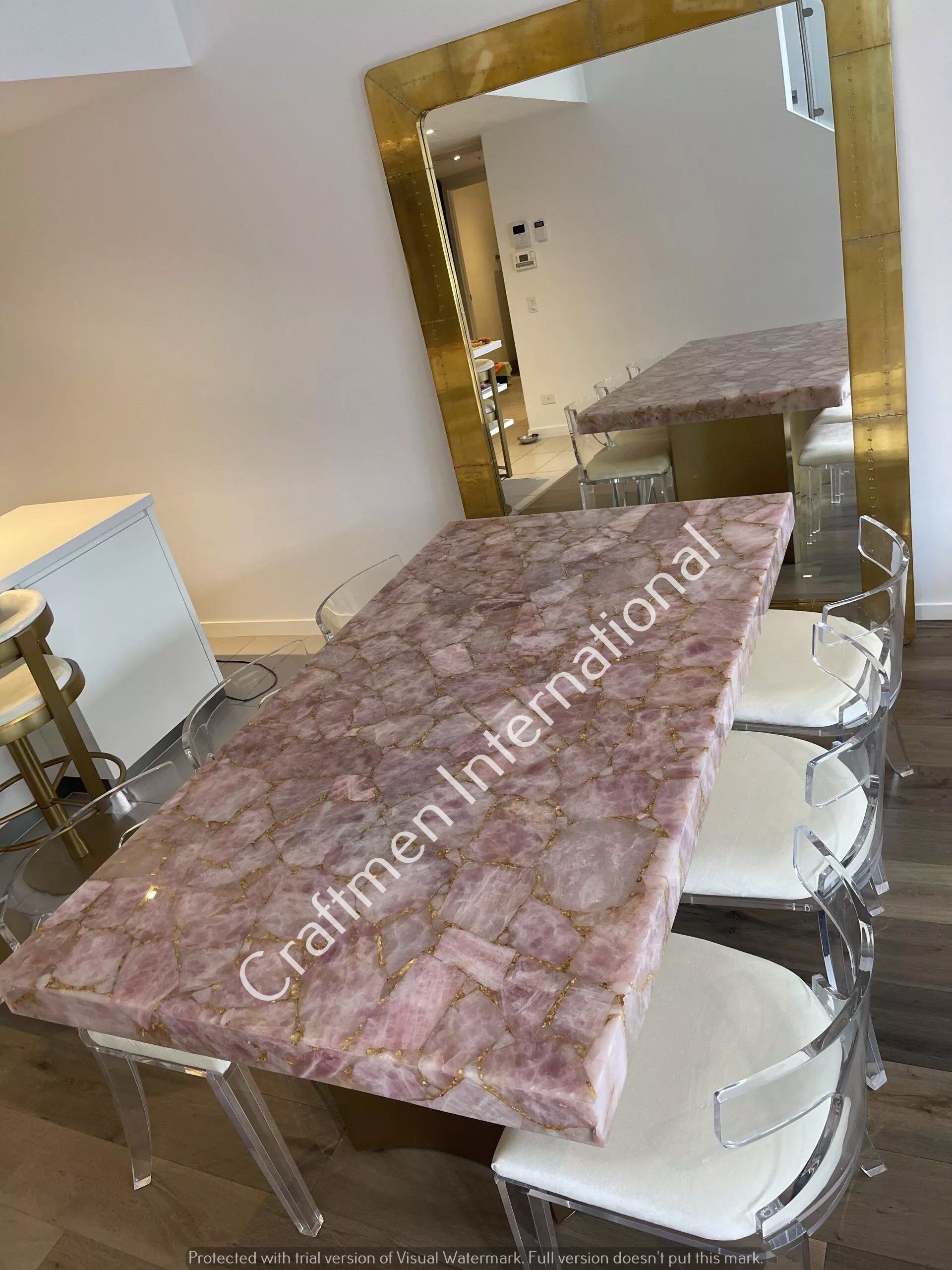 Rose Quartz Table, Rectangle Dining Table, Coffee Table, Handmade ...