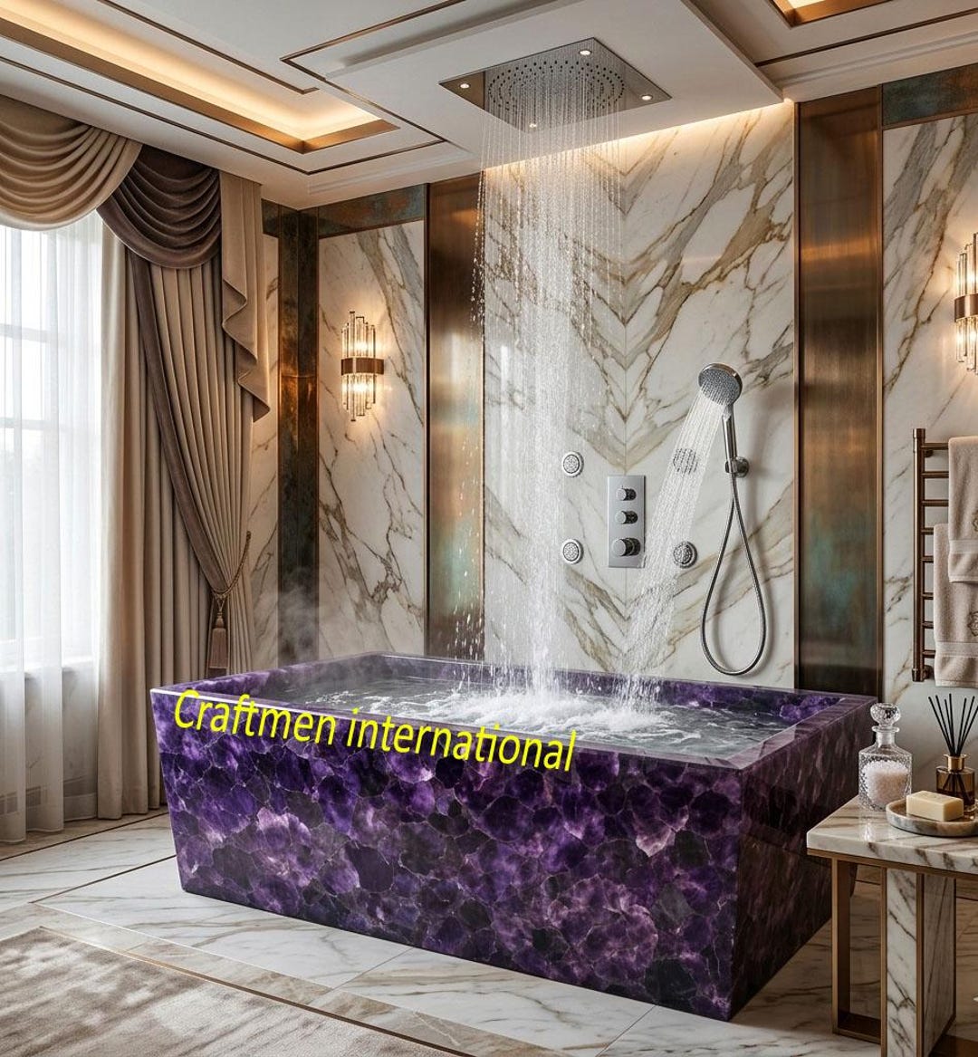 Handcrafted Amethyst Crystal Bathtub – Sculptural Geode Stone Luxury ...