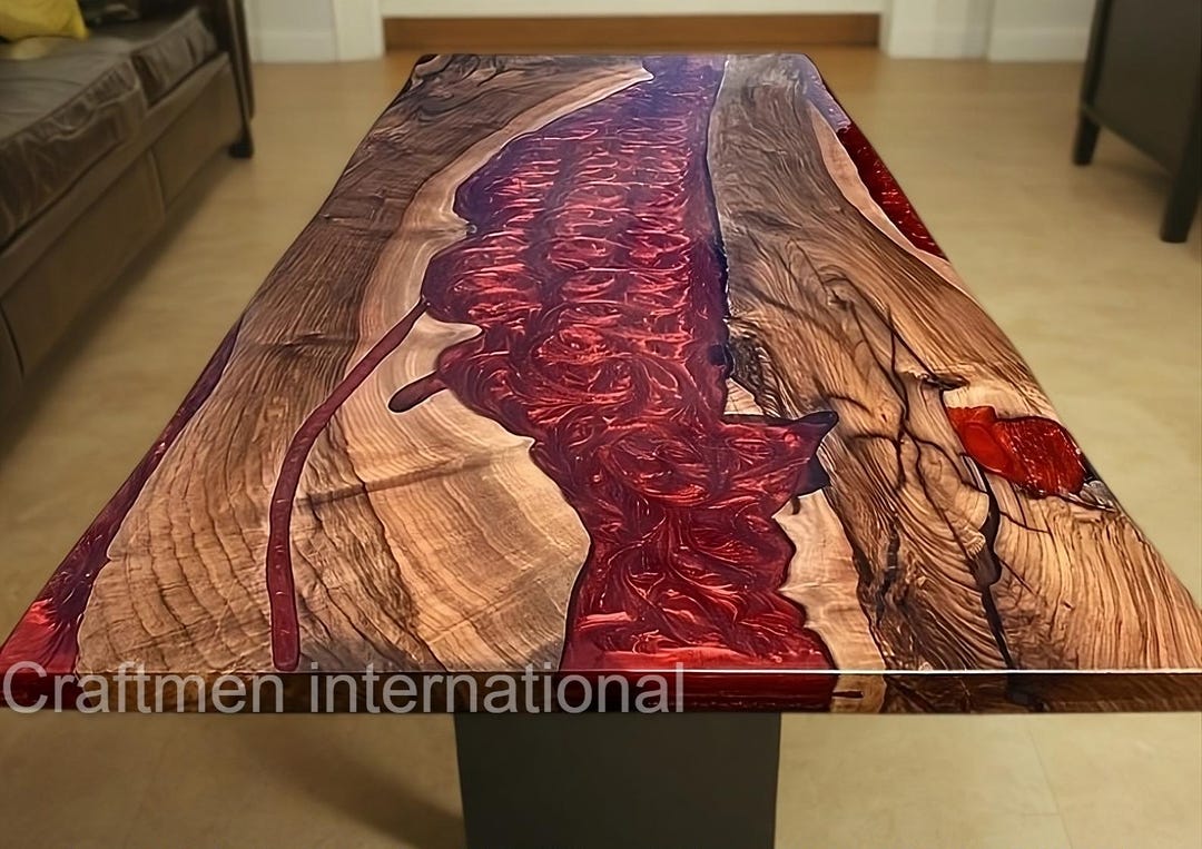 Red Epoxy Table Top, Live Edge Wood Table, Handmade Furniture, Epoxy ...
