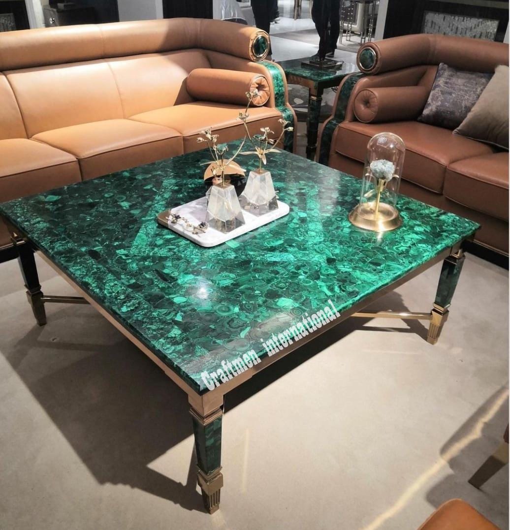 Green Malachite Table Top, Coffee End Table , Custom Table, Center ...