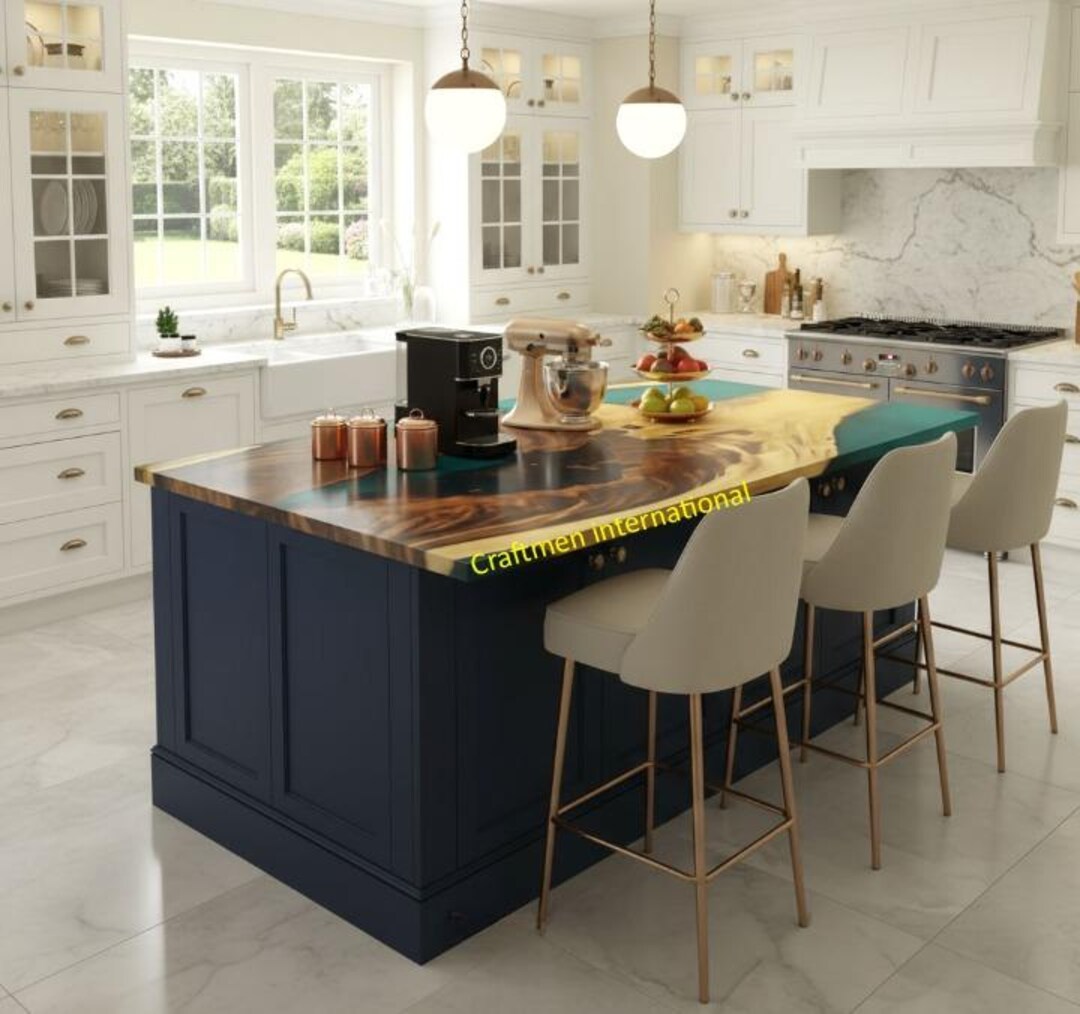 Handmade,luxury Epoxy Resin Kitchen Island Countertop – Handmade Green ...