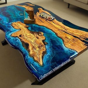 Blue Epoxy Table, Olive Wood Epoxy Table, Live Edge Table Top, Home ...