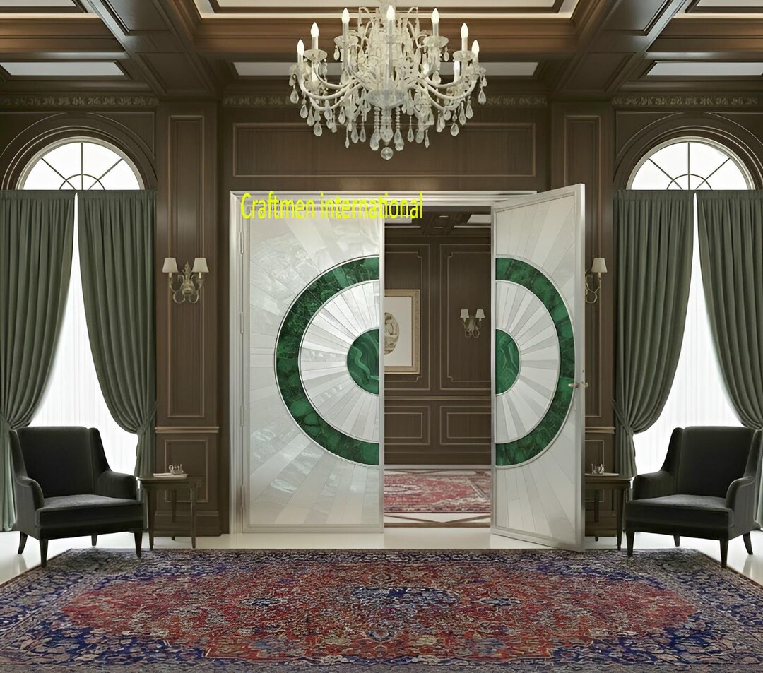 Luxury Selenite & Malachite Inlay Double Barn Door – Handmade Interior ...