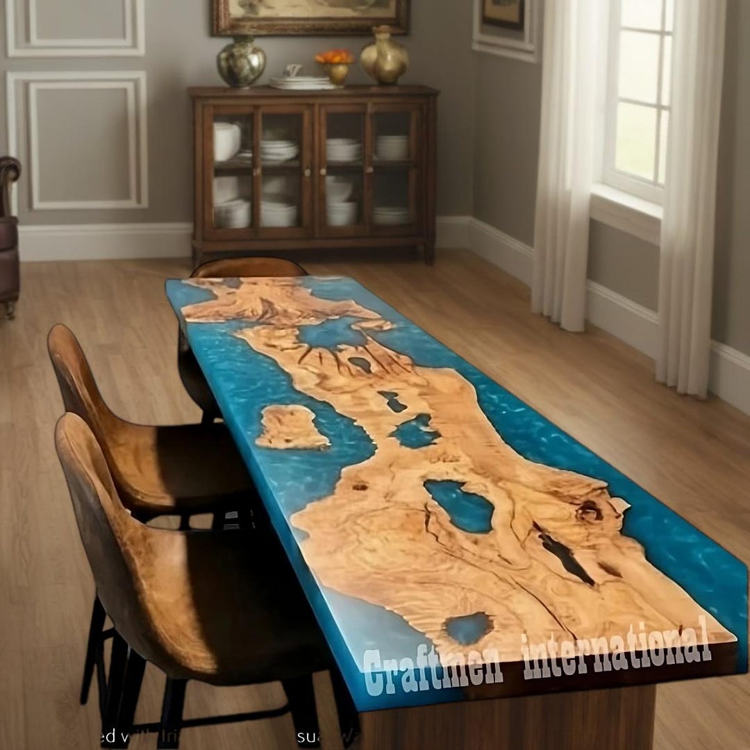 Blue River Dining Table, Epoxy Resin Table, Live Edge Table, Living ...