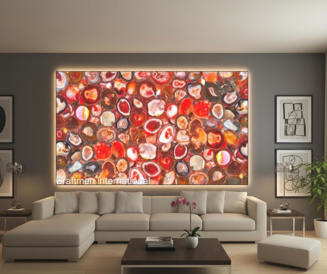 Red Agate Crystal Wall Panel – Luxury Interior Accent Feature, Semi ...