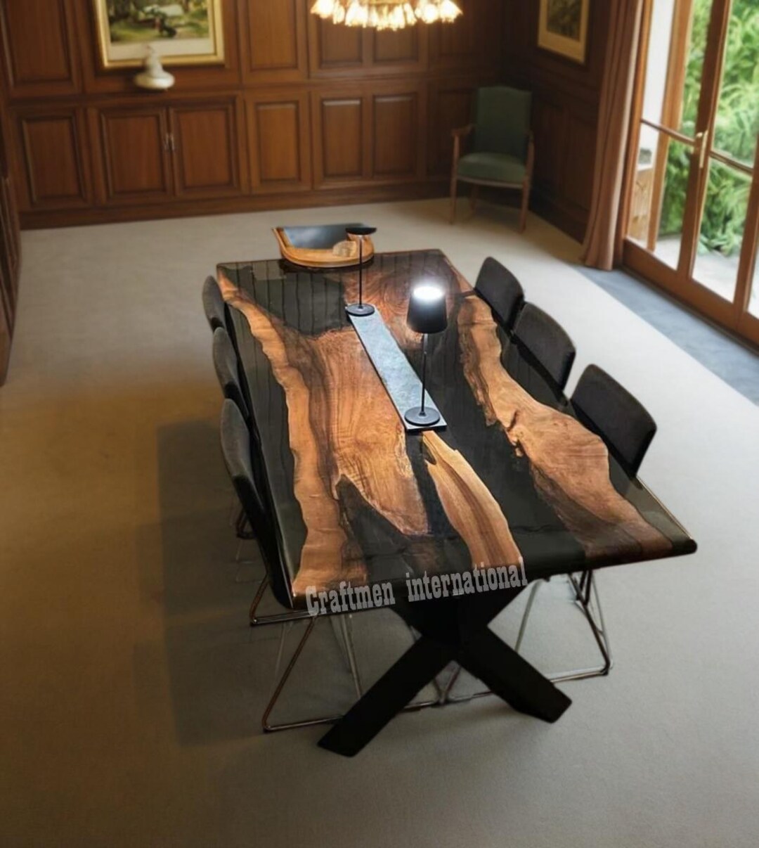 Black Epoxy River Dining Table, Live Edge, Living Room Furniture, Home ...