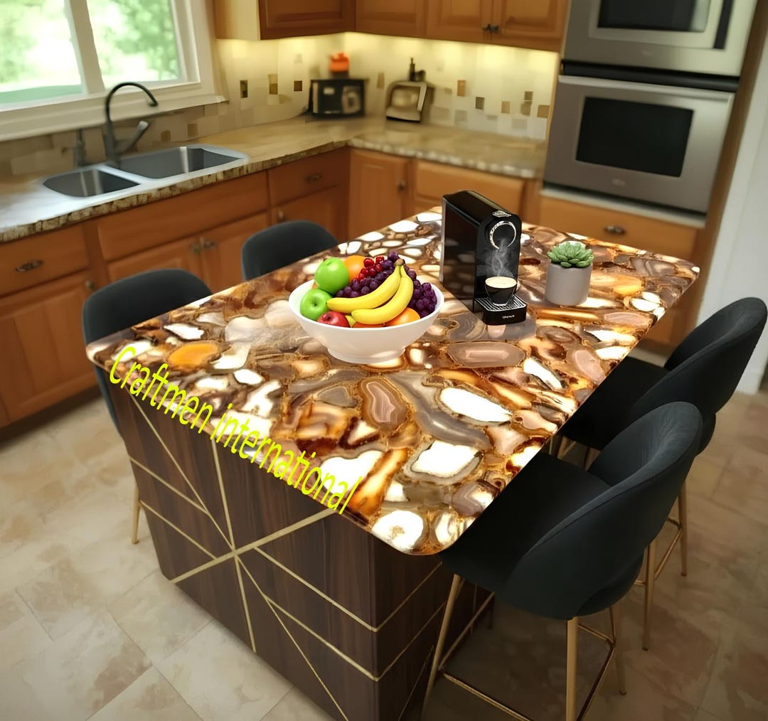 Brown Agate Stone Countertop Table | Backlit Semi Precious Gemstone ...