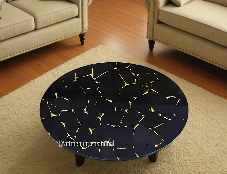 Black Obsidian Round Table, Round Coffee Table, Round Dining Table ...