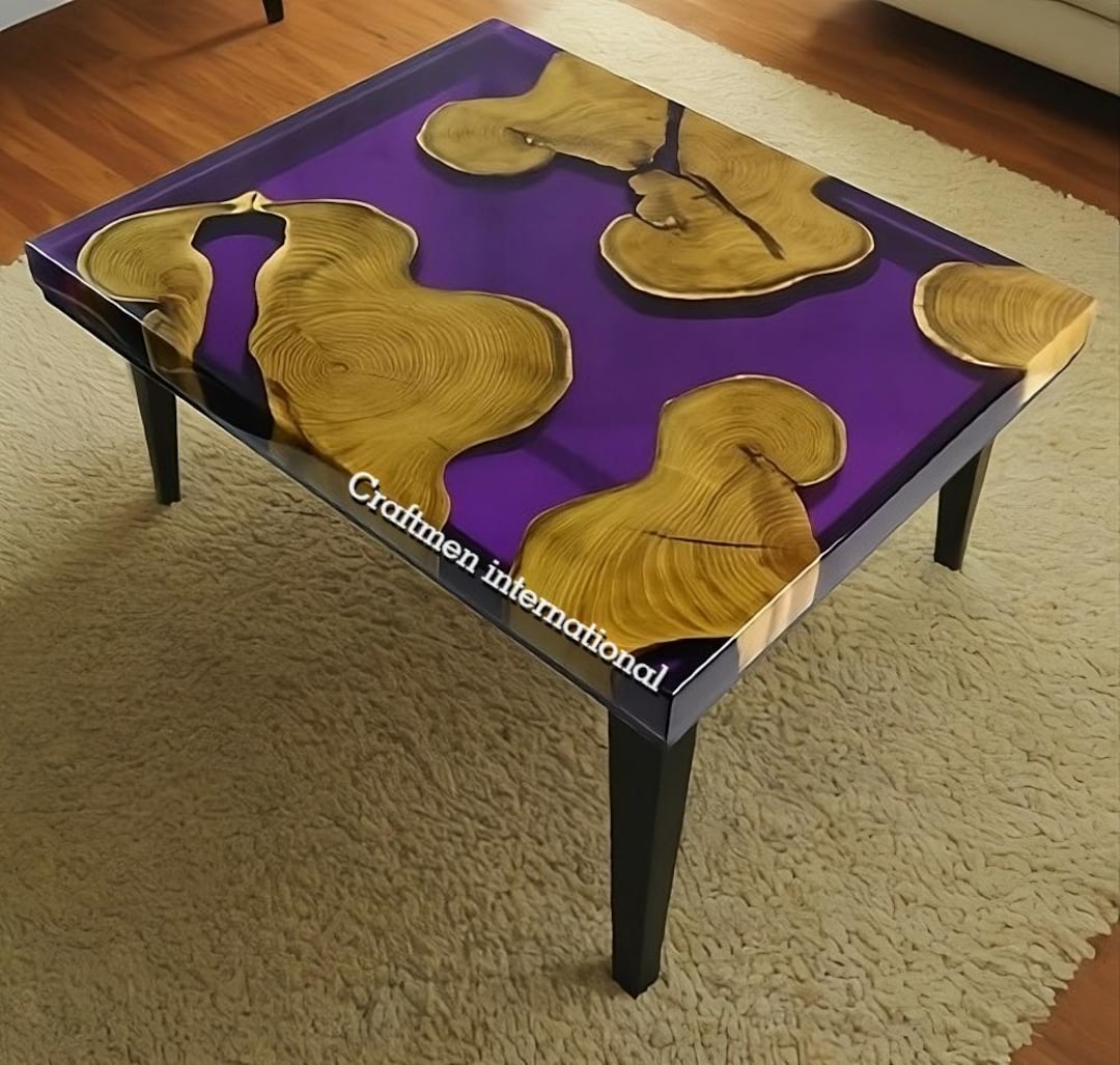 Clear Purple Epoxy Table, Live Edge Wood Table, Handmade Epoxy Table ...