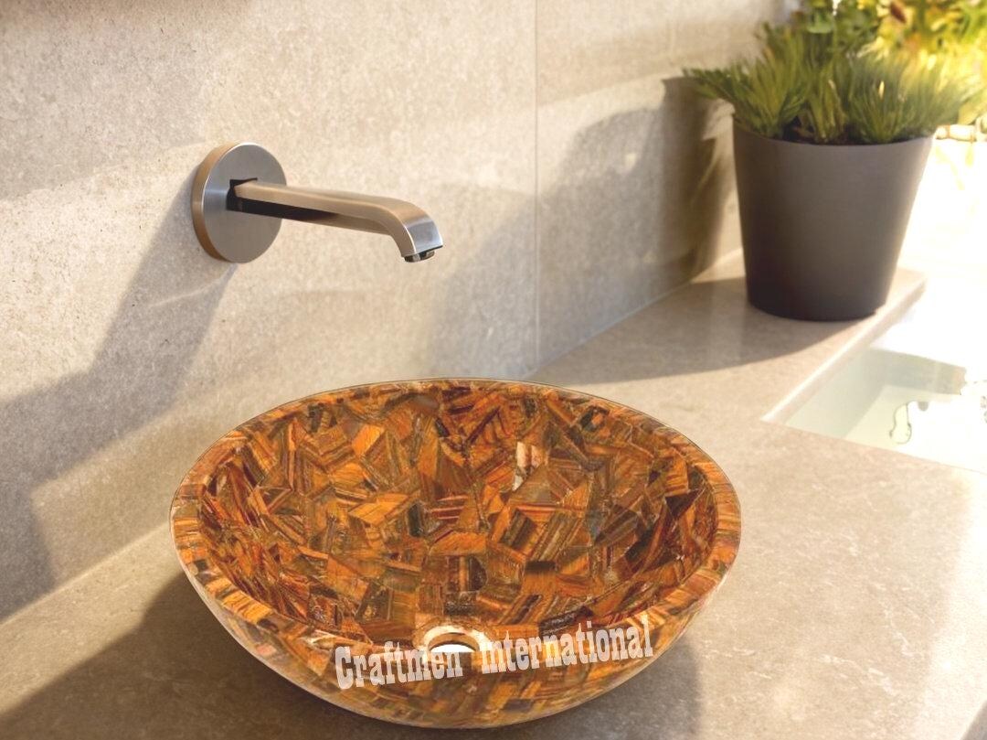 Tiger Eye Wash Basin Sink, Semi Precious Stones, Handmade Sink ...