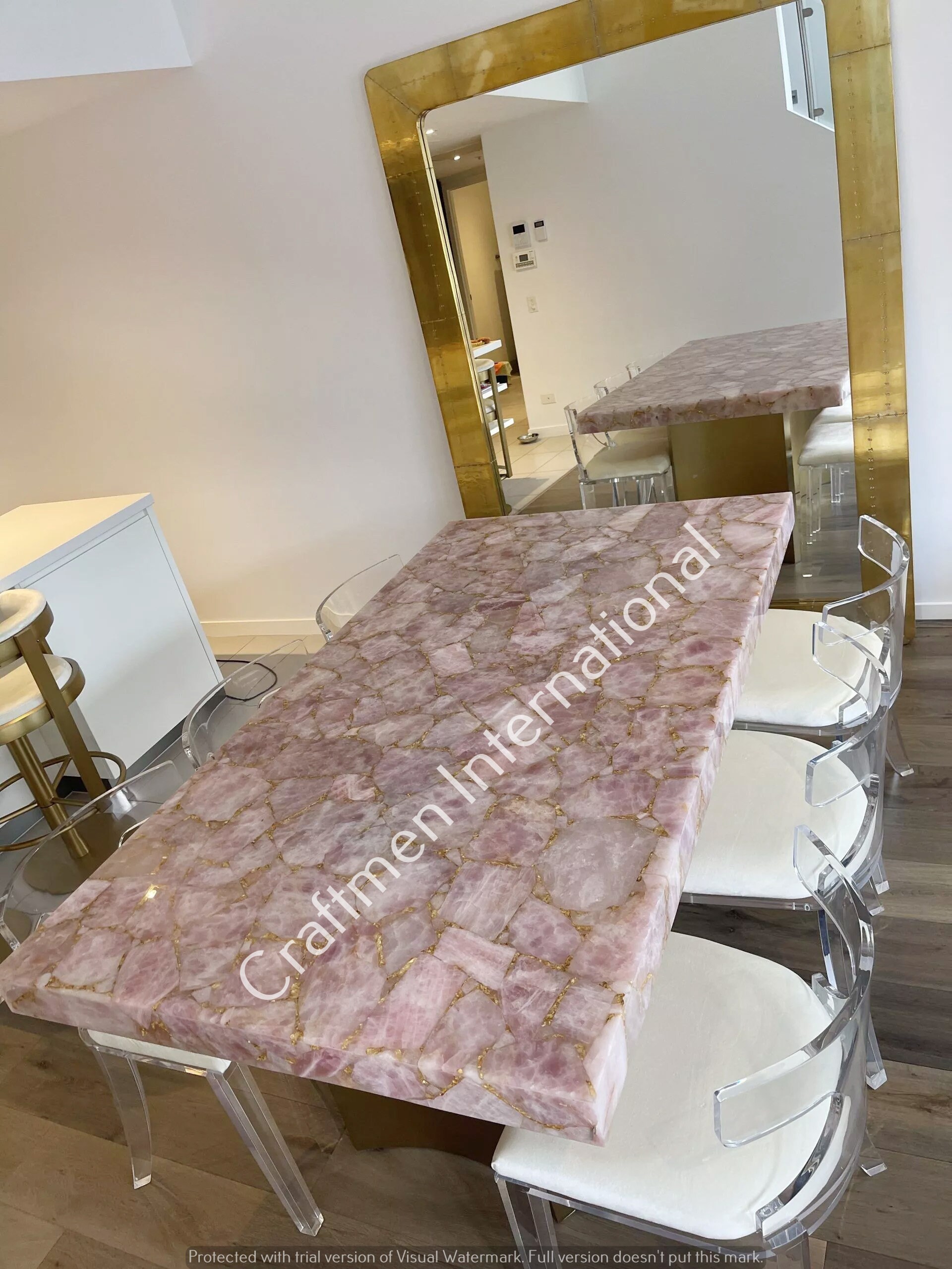 Rose Quartz Table, Rectangle Dining Table, Coffee Table, Handmade ...