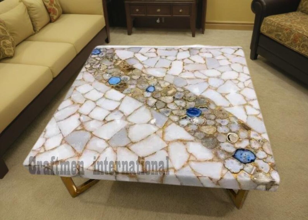 White Agate Table Top, Dining Table, Coffee End Table, Salt Agate Table ...