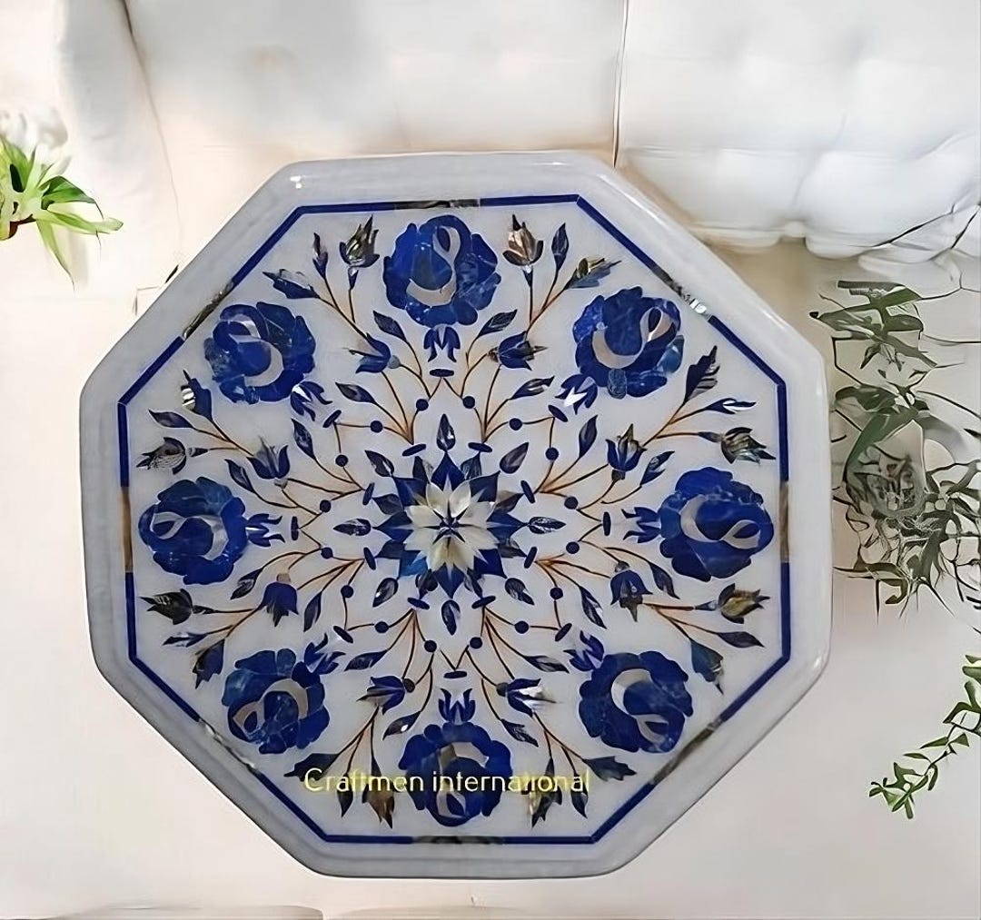 Blue Inlay Table Top, Coffee Bean Table, Bone Inlay Table, Stone Inlay ...